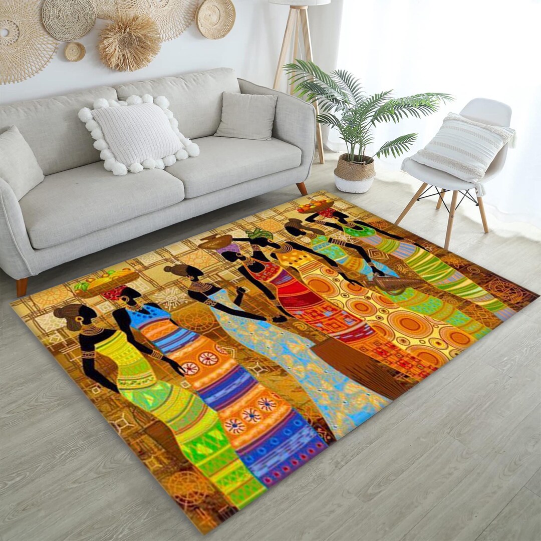 African Motif Rug, African Girl Dance Rug, African Pattern Rug ...