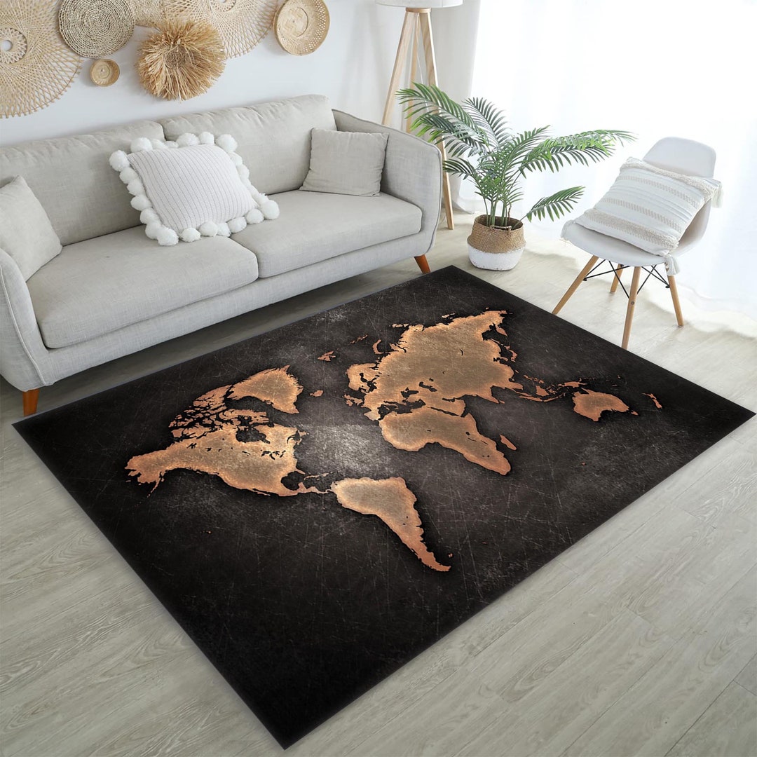 Map Rug, Map Design Rug, World Map Rug, Brown Rug, Map Decor ...