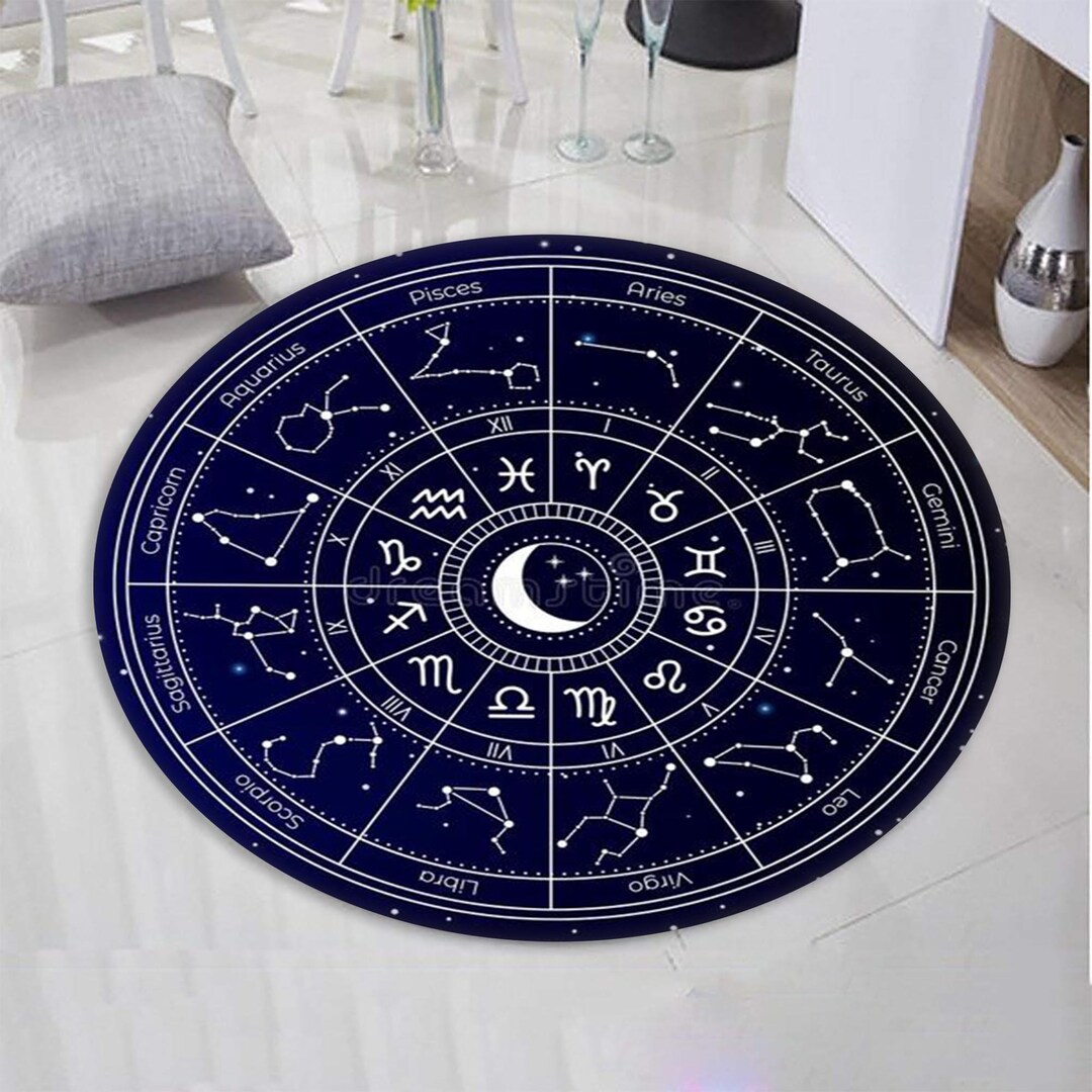 Zodiac Rug, Zodiac Signs, Round Zodiac Rug, Mystic Patterned Rug ...