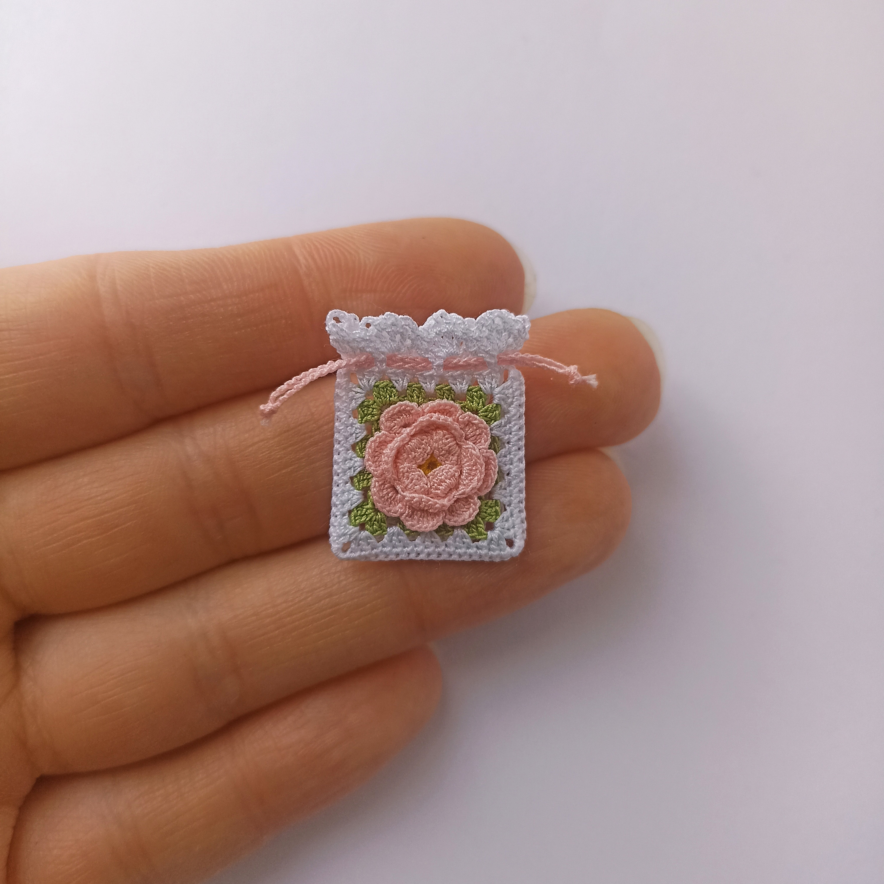 Miniature Rose Pouch 1:12 Scale, Tiny Crochet Bag, Small Flower ...
