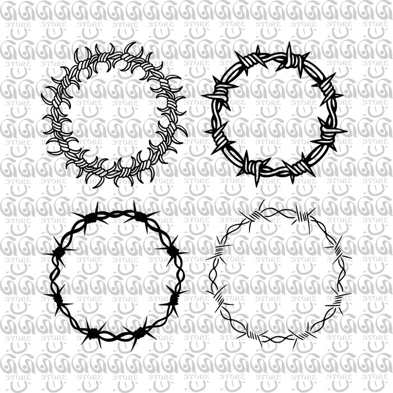 Round Circle Barbed Wire Frame SVG, Barbed Wire Wreath SVG, Tattoo ...