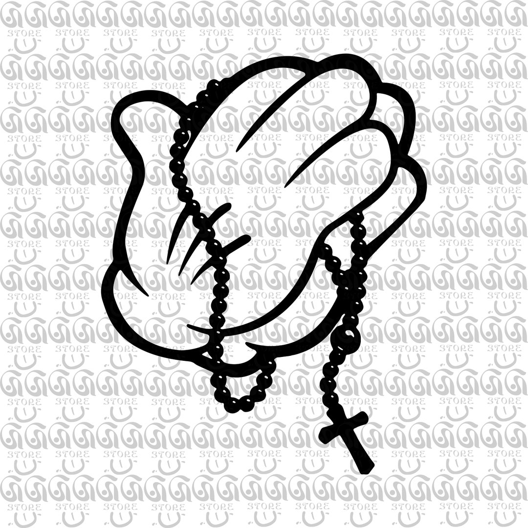 Praying Cartoon Hands SVG, Hands With Rosary SVG, Praying SVG, White ...