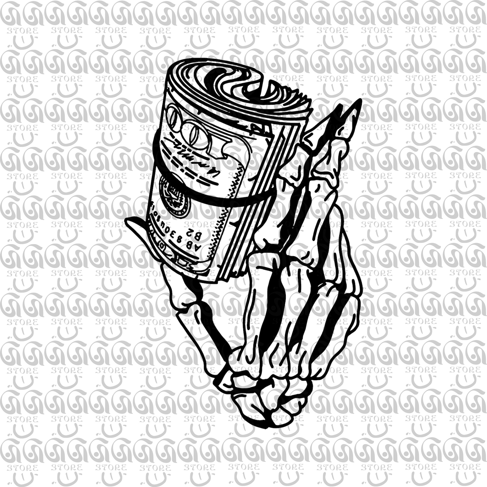 Skeleton Holding 100 Dollar Bills SVG, Skeleton Hand SVG, Bundle of ...
