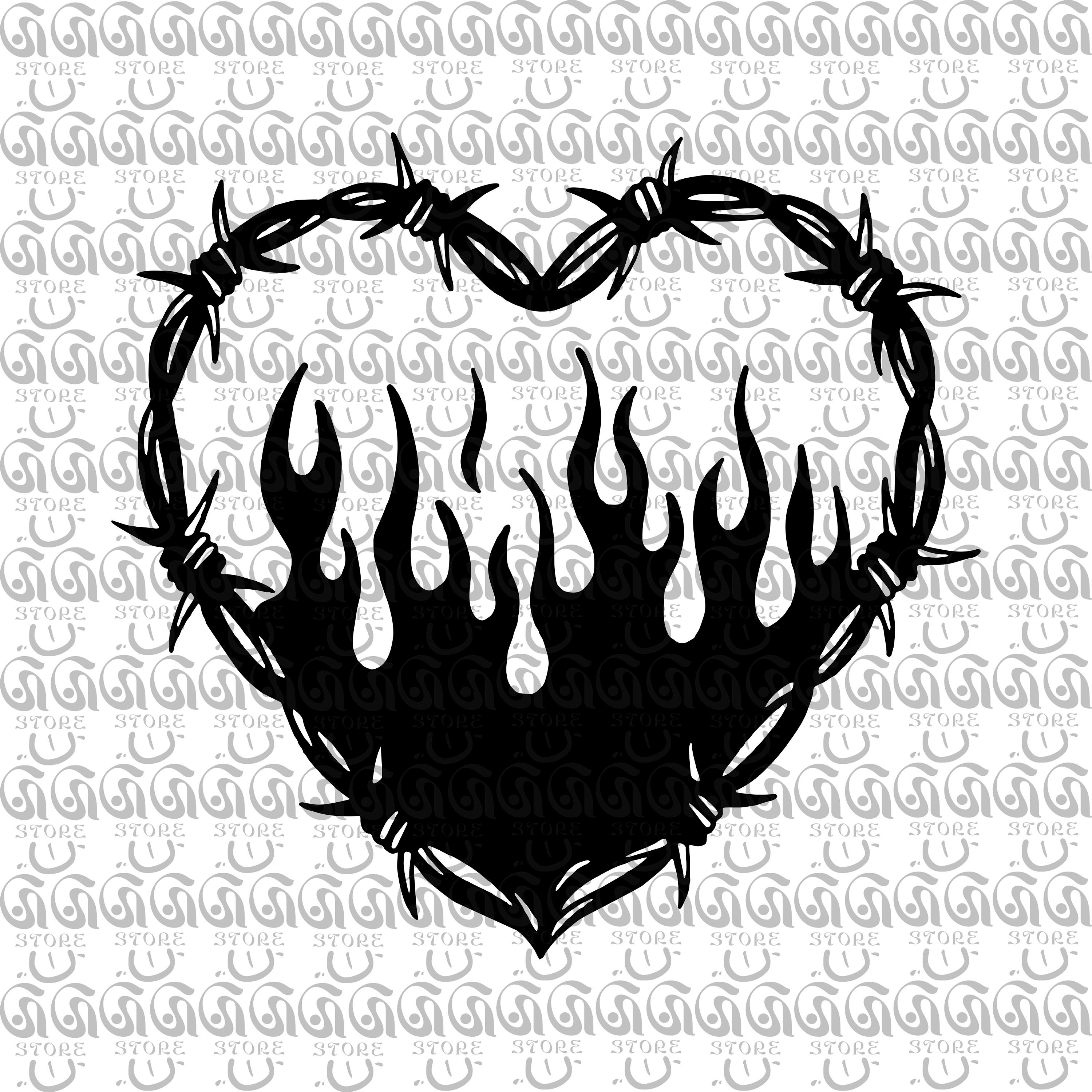 Barbed Wire Burning Heart SVG, Heart on Fire SVG, Fiery Love, Forbidden ...