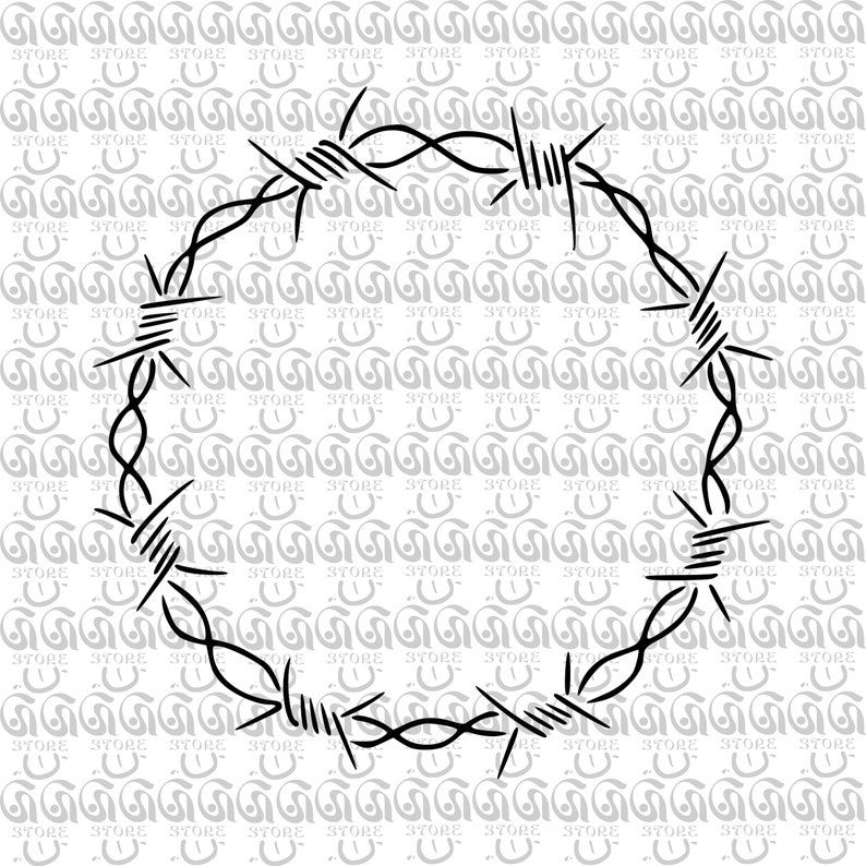 Round Circle Barbed Wire Frame SVG, Barbed Wire Wreath SVG, Tattoo ...