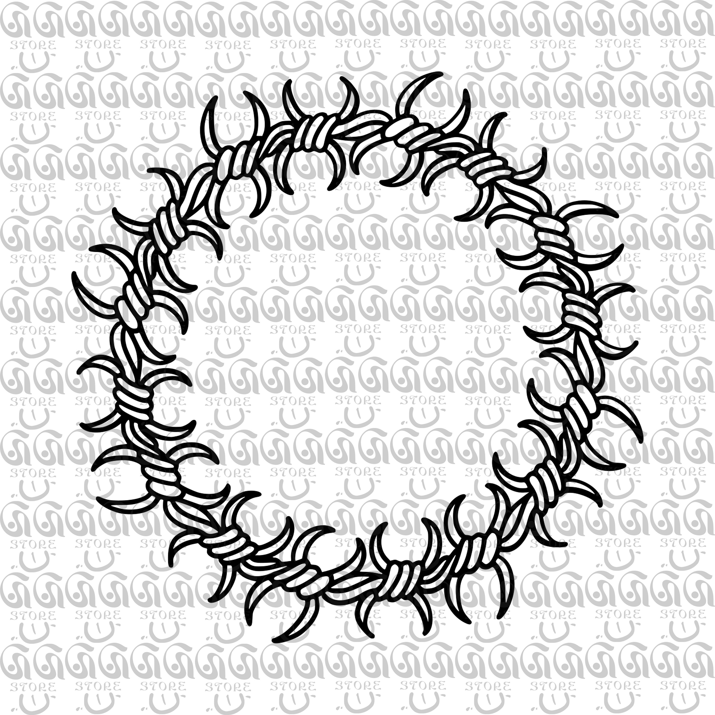 Round Circle Barbed Wire Frame SVG, Barbed Wire Wreath SVG, Tattoo ...