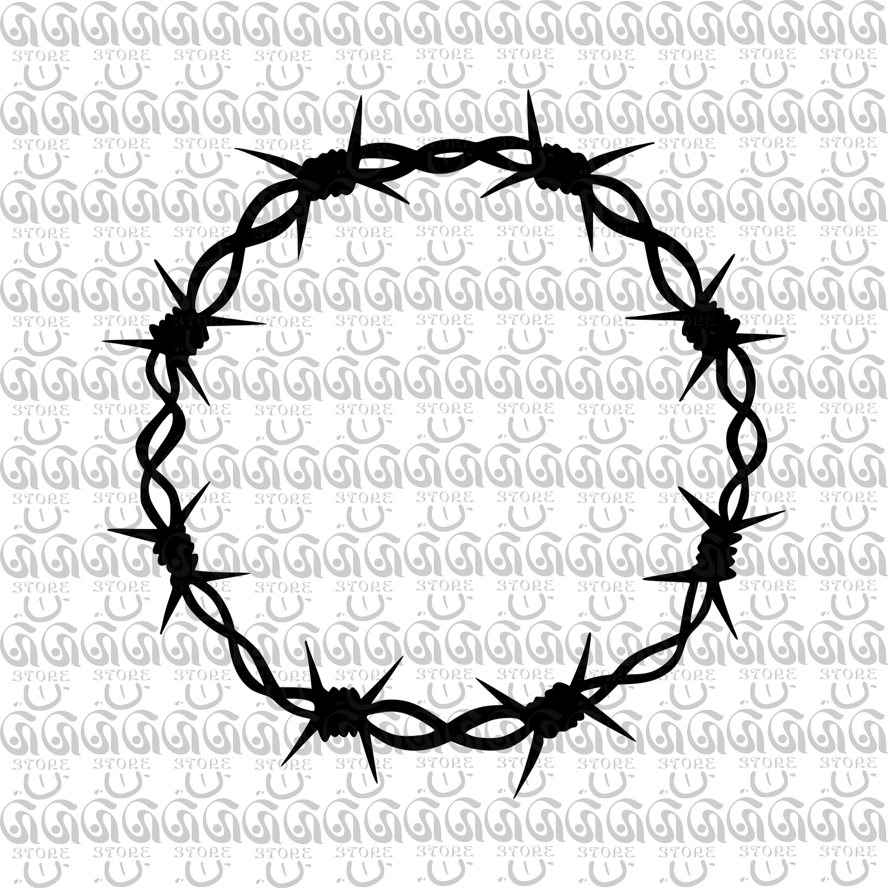 Round Circle Barbed Wire Frame SVG, Barbed Wire Wreath SVG, Tattoo ...