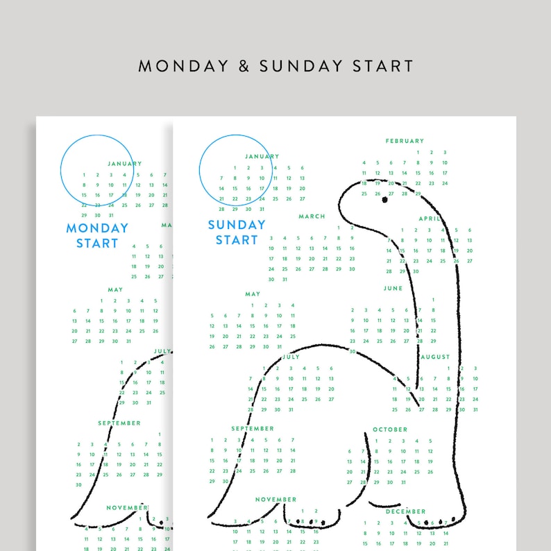 2024 Printable Dinosaur Calendar, Kids Room Educational Calendar, Line ...