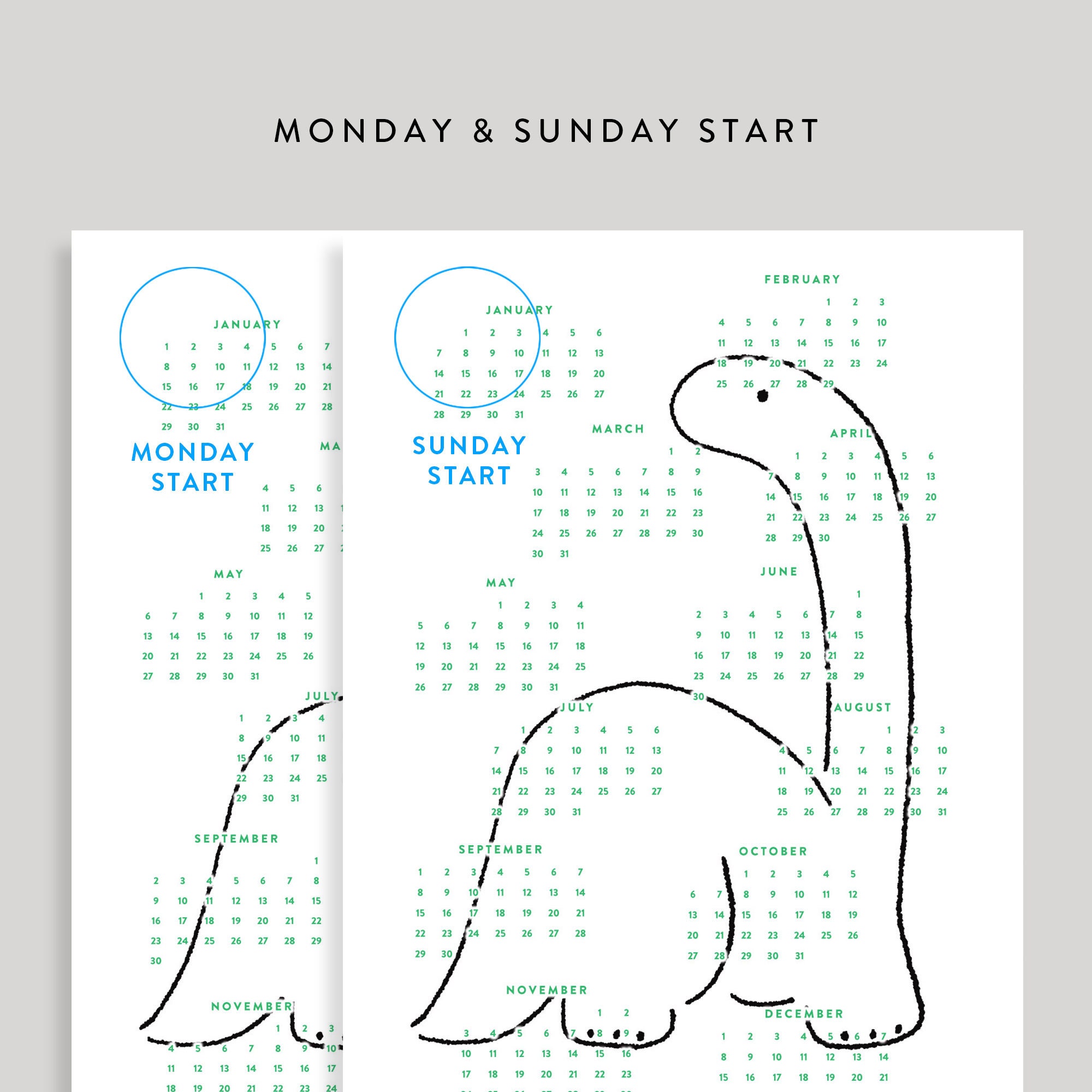 2024 Printable Dinosaur Calendar, Kids Room Educational Calendar, Line ...