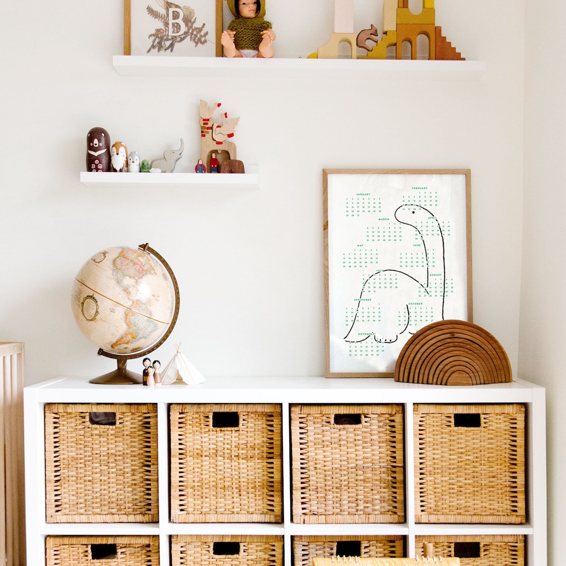 2024 Printable Dinosaur Calendar, Kids Room Educational Calendar, Line ...