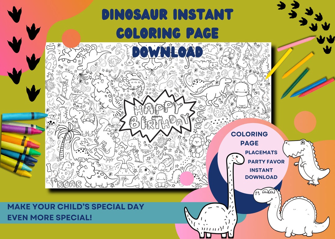 Dinosaur Happy Birthday Placemats Downloadable | Paper Coloring ...