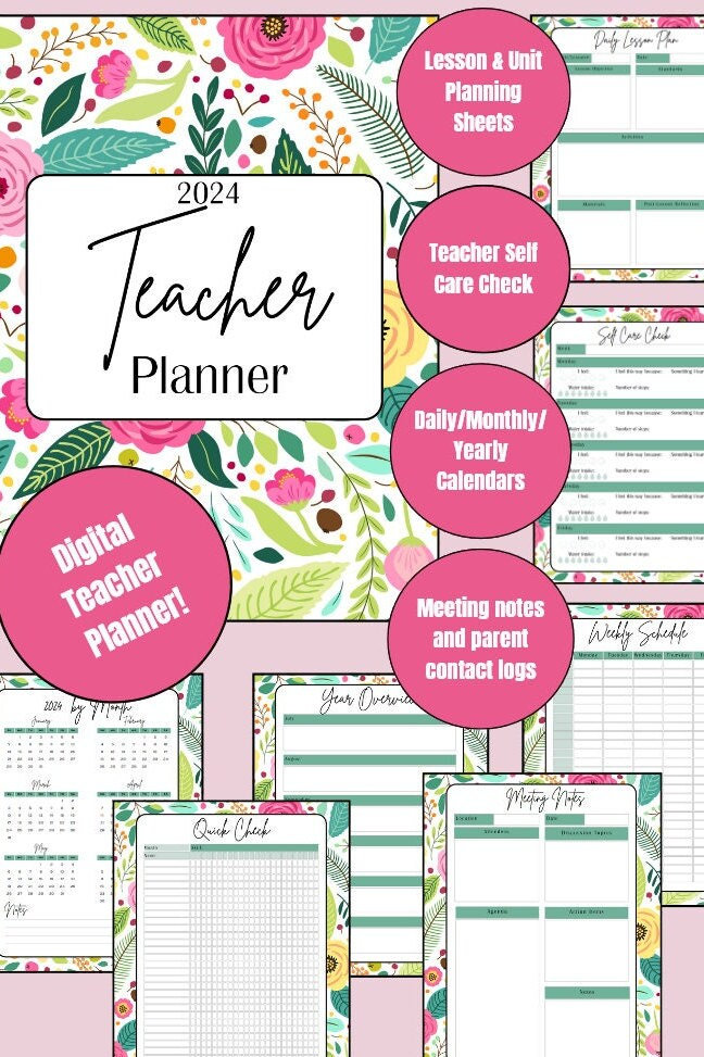 2024 Floral Teacher Digital Planner With Student Tracking/ Lesson and ...