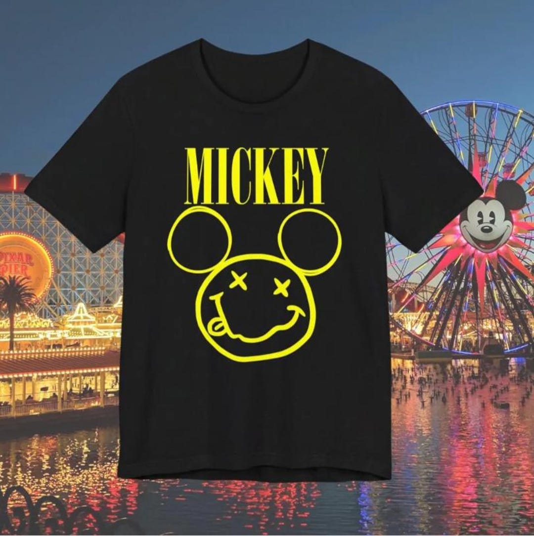 Mickey Mouse Smiley Face Grunge Rock and Roll Women Men Tee Comfy Cozy ...