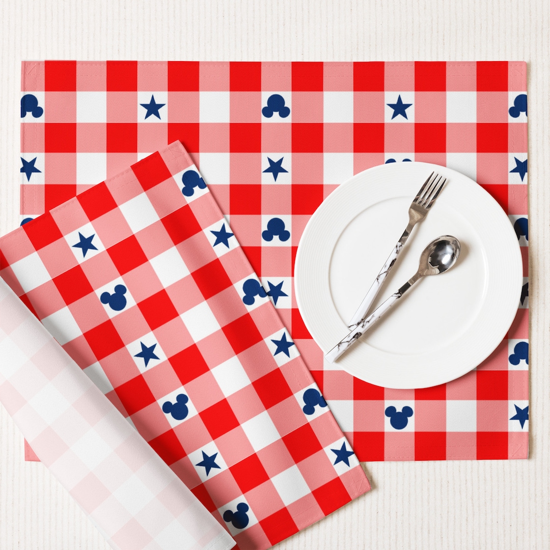 Set of 4 Disney Mickey Mouse Red White Blue Picnic Checker Placemat ...