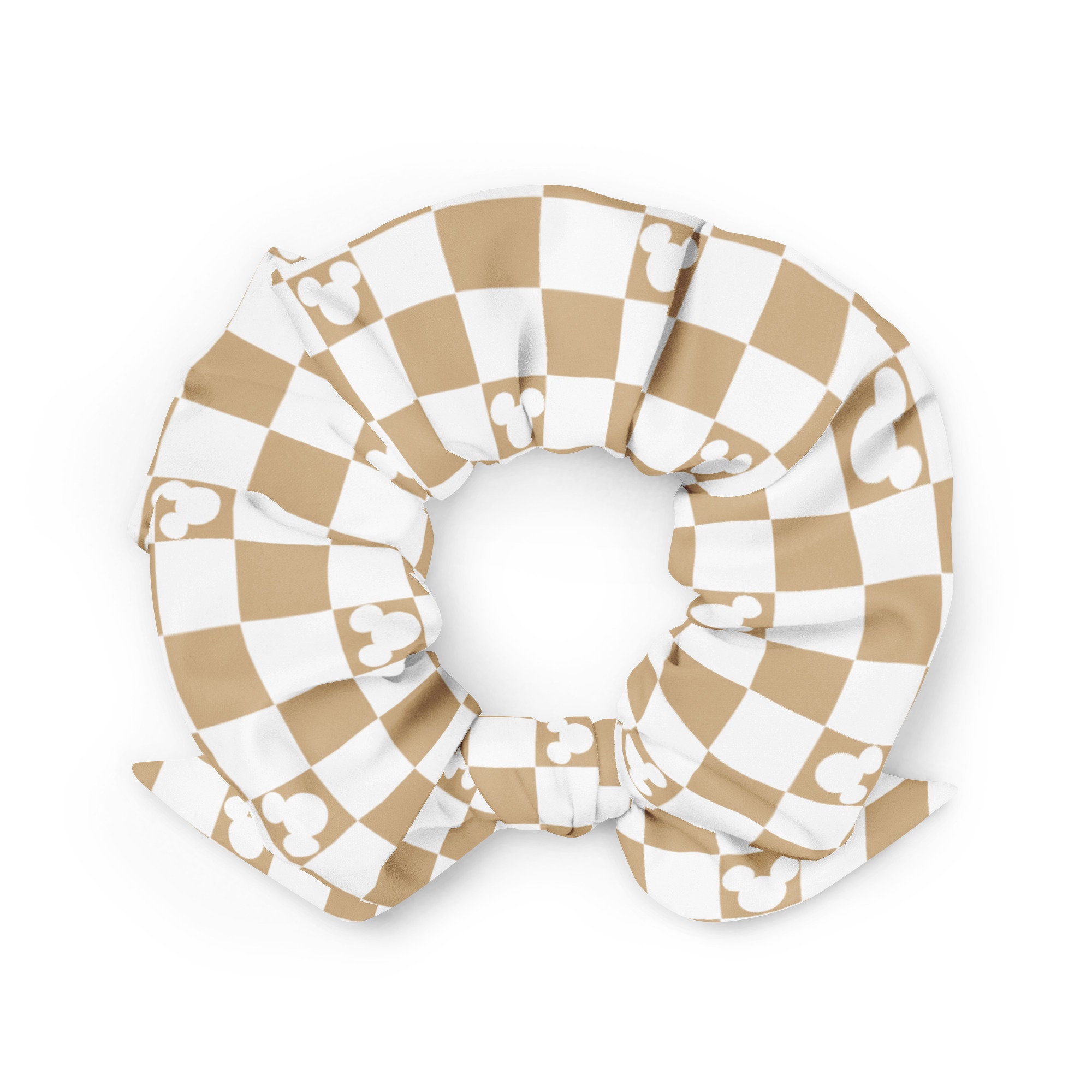 Disney Mickey Mouse Checker Print Hair Scrunchie Removable Bow Beige ...