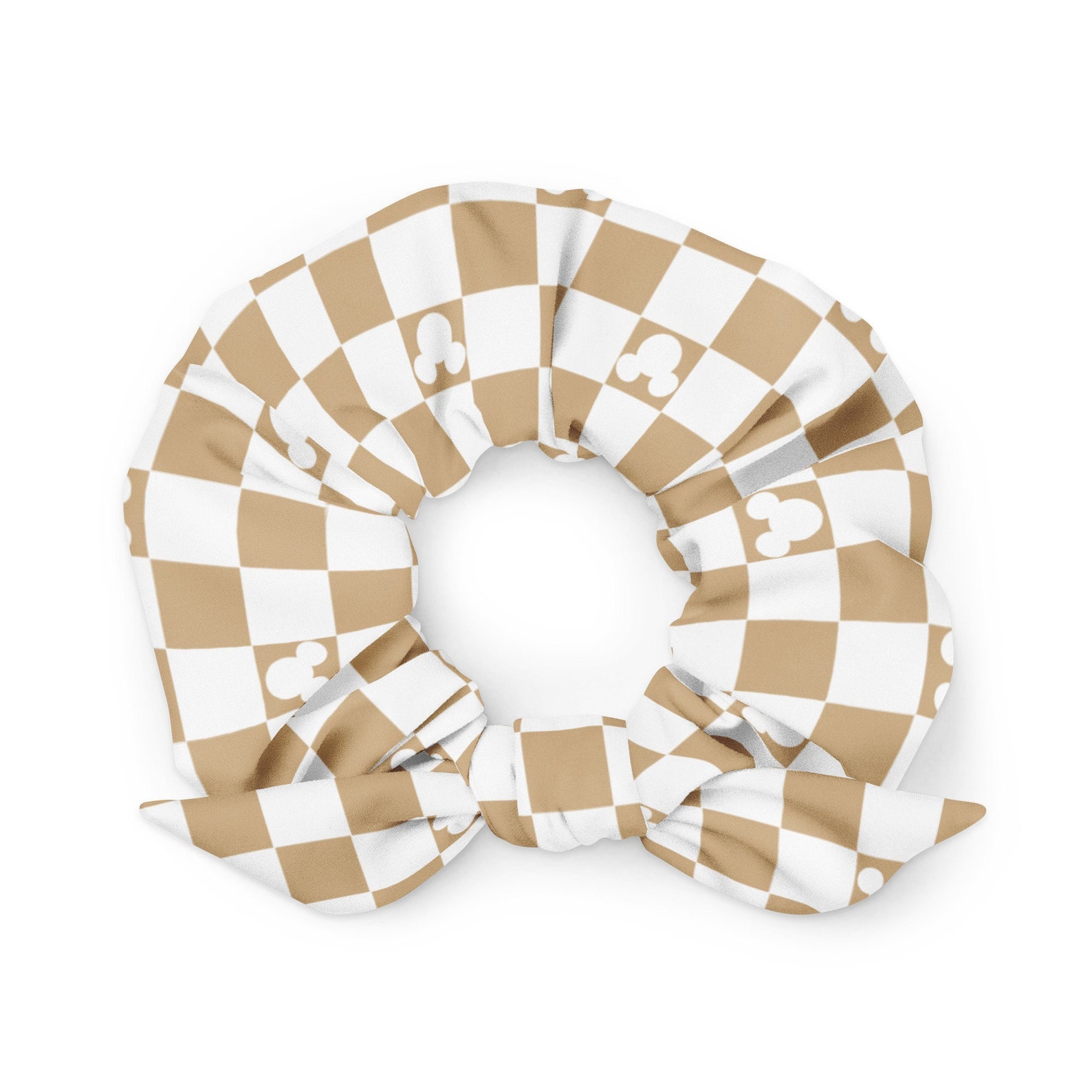 Disney Mickey Mouse Checker Print Hair Scrunchie Removable Bow Beige ...