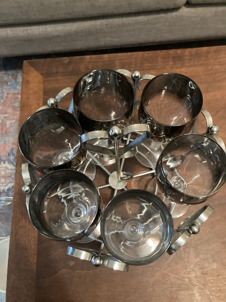 6 Vintage Queens Lusterware Silver Fade Wine Glasses With Heart Shaped ...
