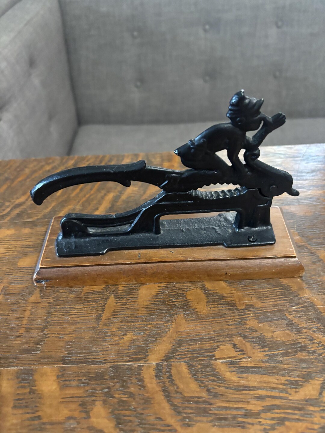Vintage Cast Iron Nut/tobacco Cracker Elf Jester Thumping Nose on Wood ...