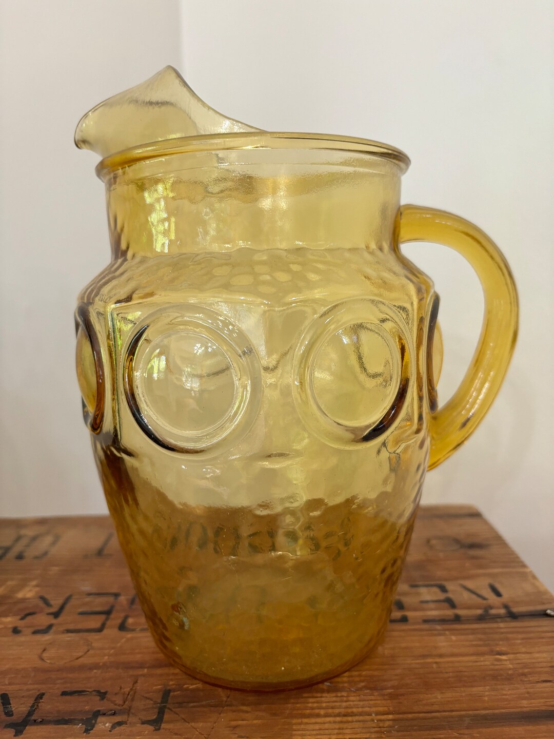 Vintage Amber Glass Pitcher With Large Circles, 1960’s Amber Glass ...