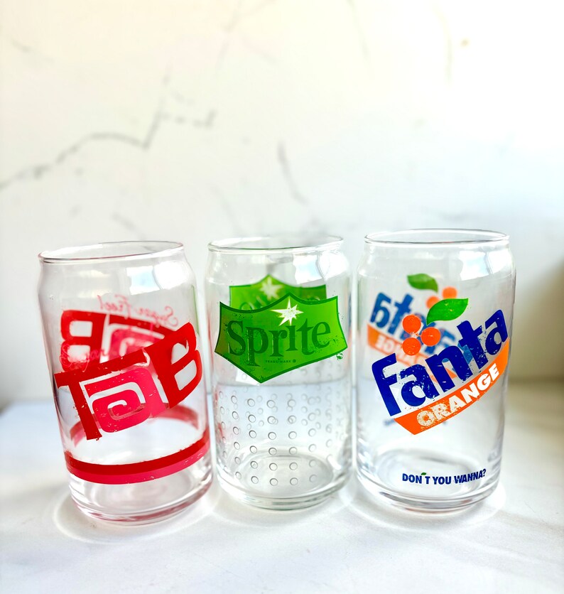Glass Can, Sprite, Fanta, Tab, Set of Three, Tumblers, Drinnking Glasss ...