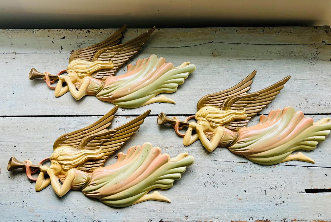 Vintage 80’s ANGEL Horn Blowing Metal Wall Hanging - Etsy