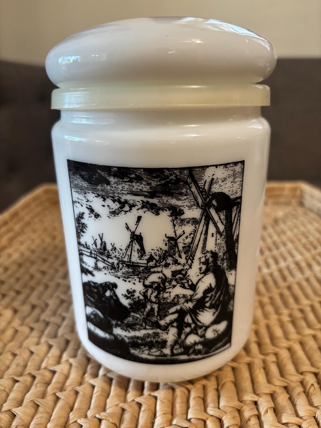 Vintage Tobacco Milk Glass Canister: De Moolenaar Dutch Art, Cerve ...