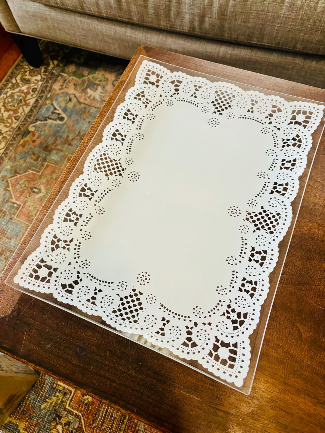 Vintage Glass Tray With Lace Design - Etsy