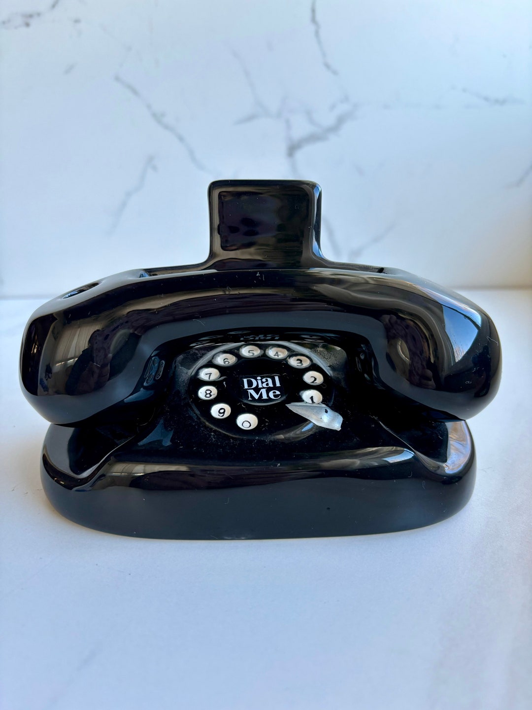 Vintage Black Ceramic Phone Pen Notepad Holder - Etsy