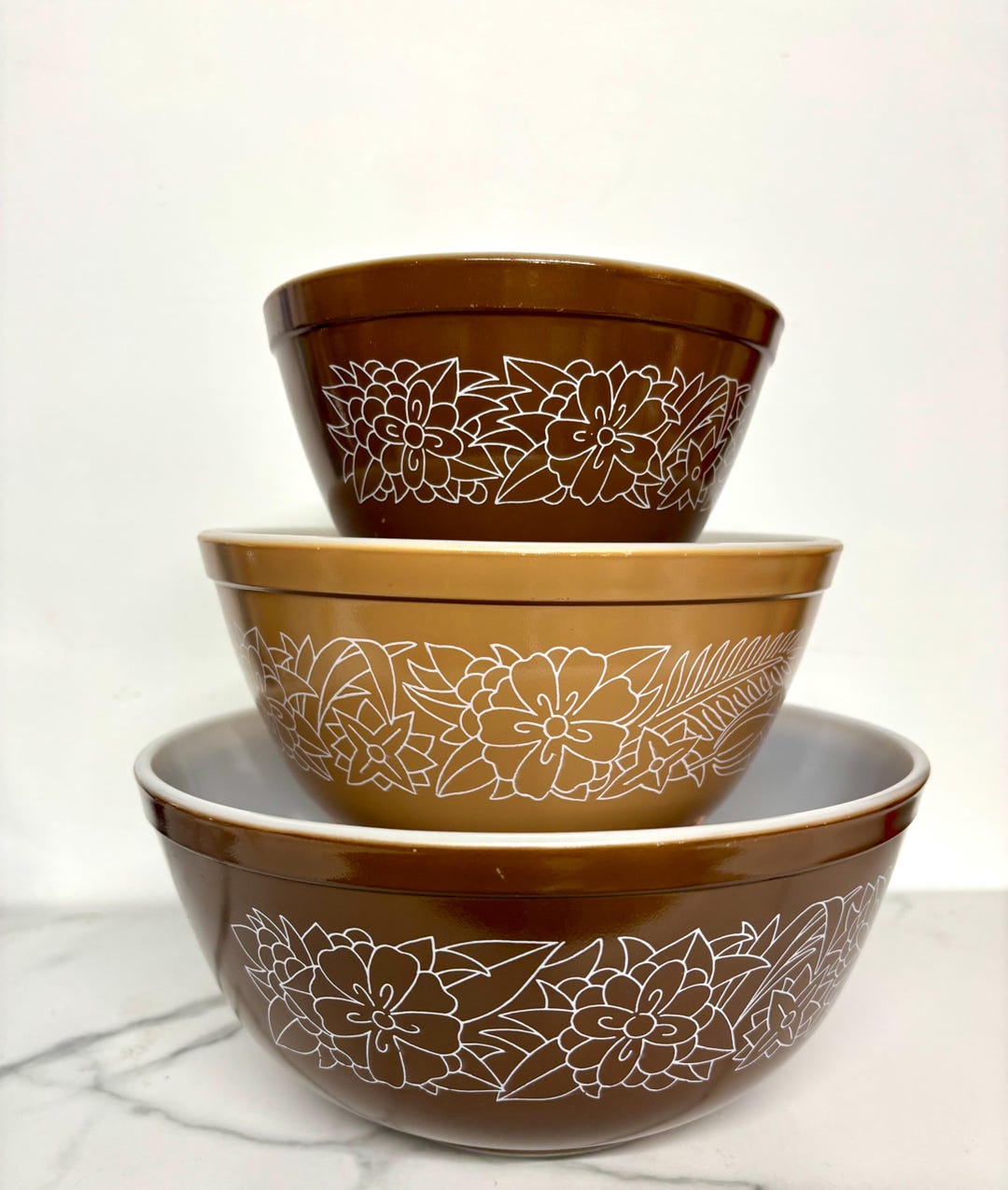 Pyrex 401-402-403 Vintage 1978 to 1983 in Woodland Pattern. Brown ...