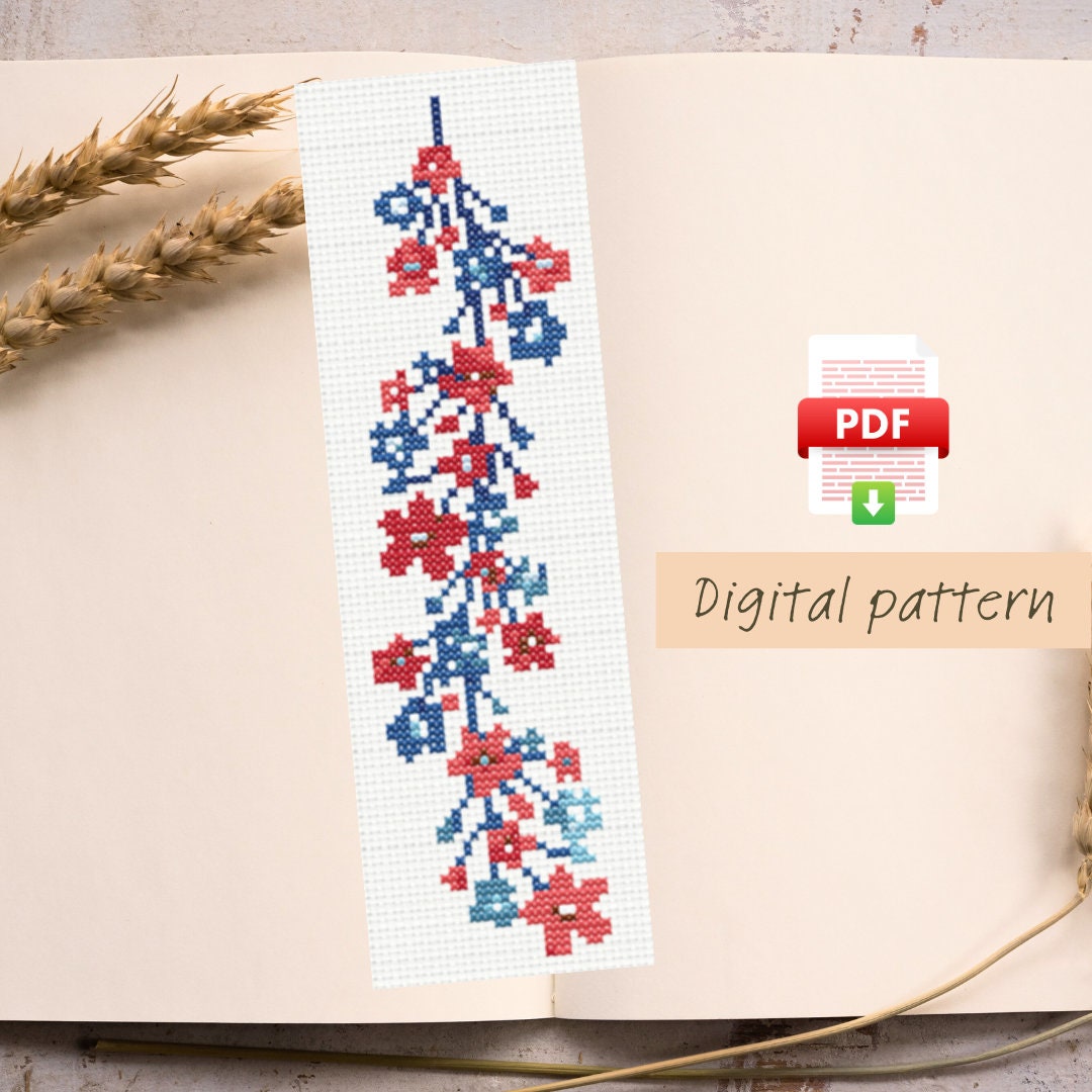 Cross Stitch Pattern Scandinavian Bookmark With Flowers, Floral ...