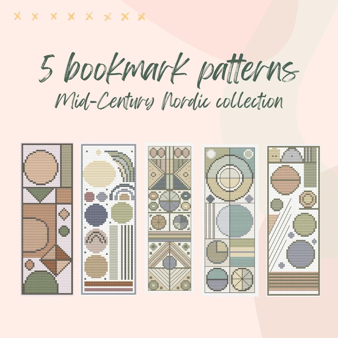 Geometric Bookmark Counted Cross Stitch Patterns Bundle, Set of 5 ...
