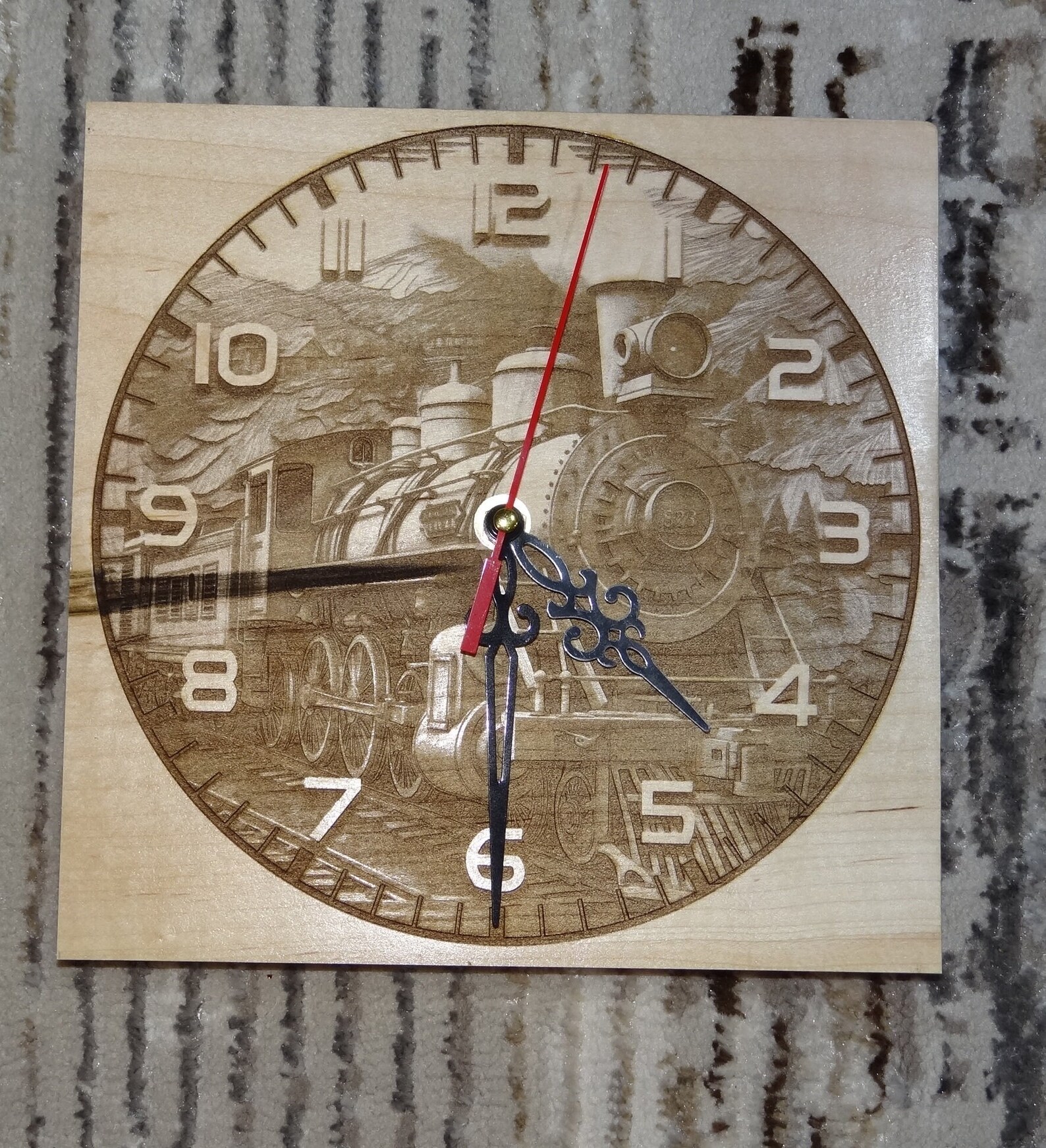 Laser-engraved Steam Locomotive Clock. Engraved on Ambrosia Maple. - Etsy