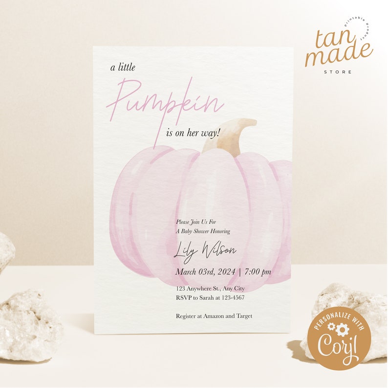 Editable Pumpkin Baby Shower Invitation, A Little Pumpkin is on the Way ...