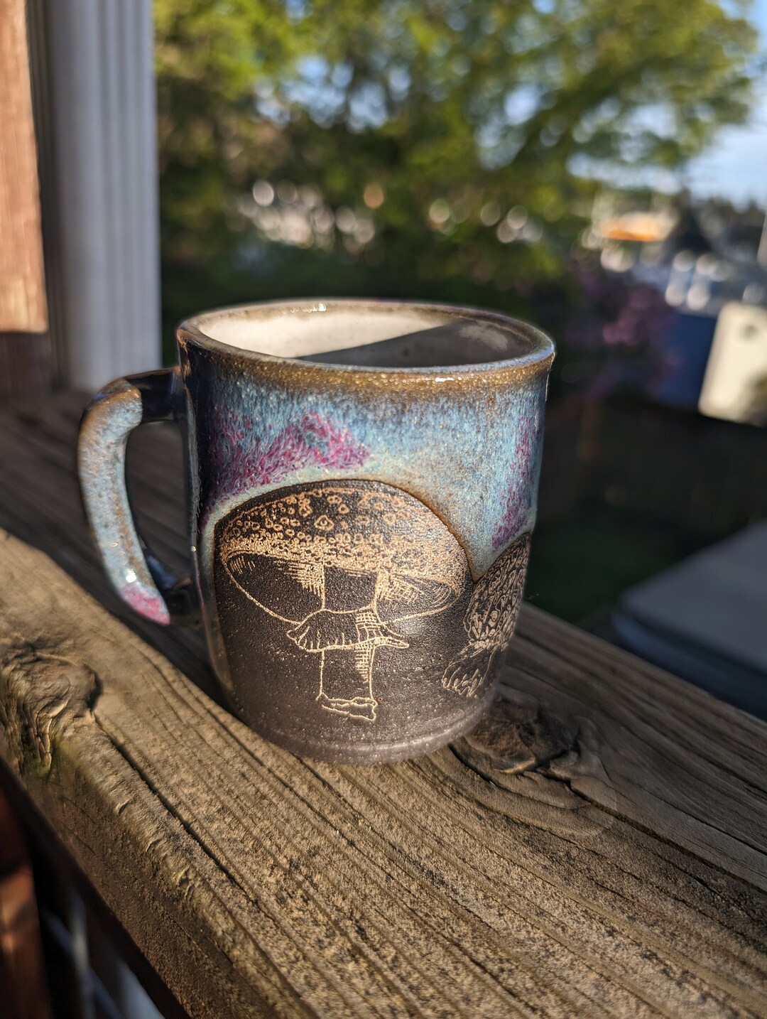 Handmade Drippy Purple Blue Clouds Mushroom Mug - Etsy
