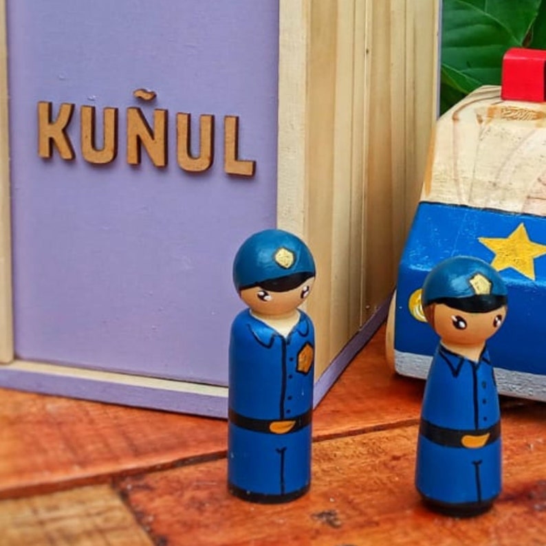 Police Car Wooden Vehicle Wooden Toys Wooden Police Car Peg Dolls ...
