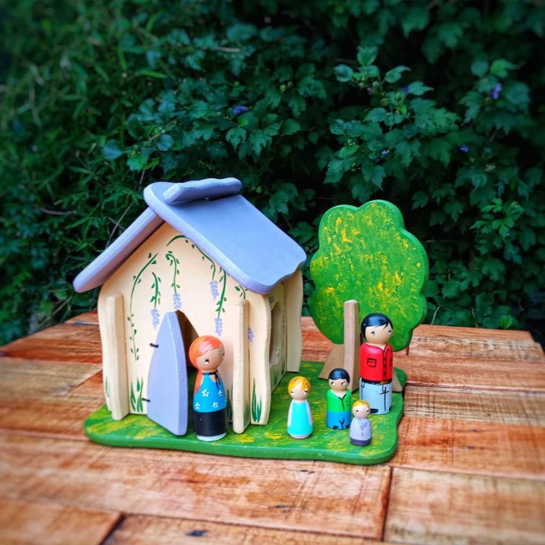 Waldorf Family House MDF Wood Peg Dolls Family Handmade - Etsy