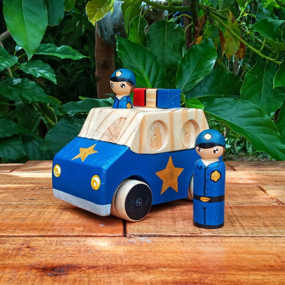 Police Car Wooden Vehicle Wooden Toys Wooden Police Car Peg Dolls ...