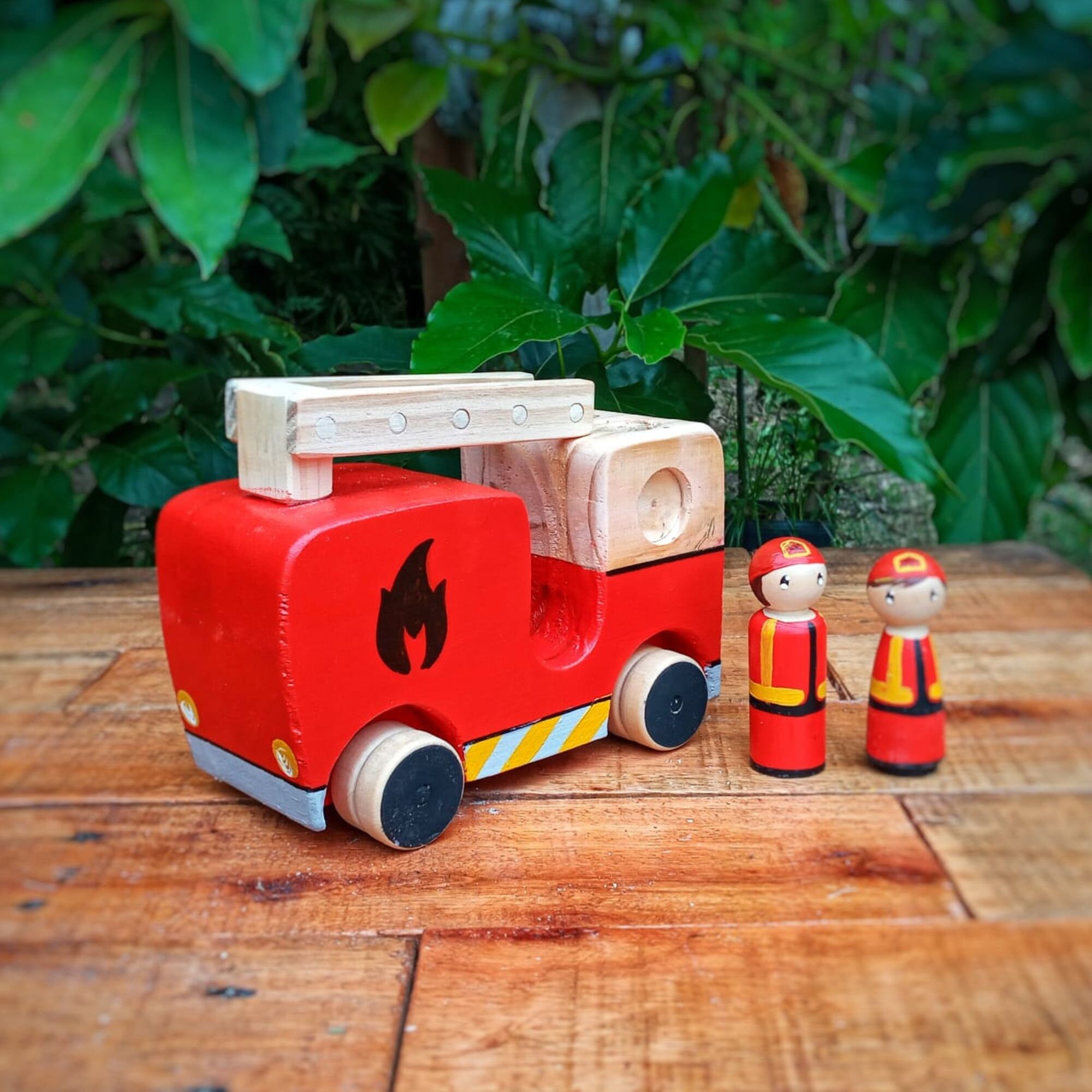 Fire Truck Wooden Vehicle Wooden Toys Wooden Fire Truck Peg Doll ...