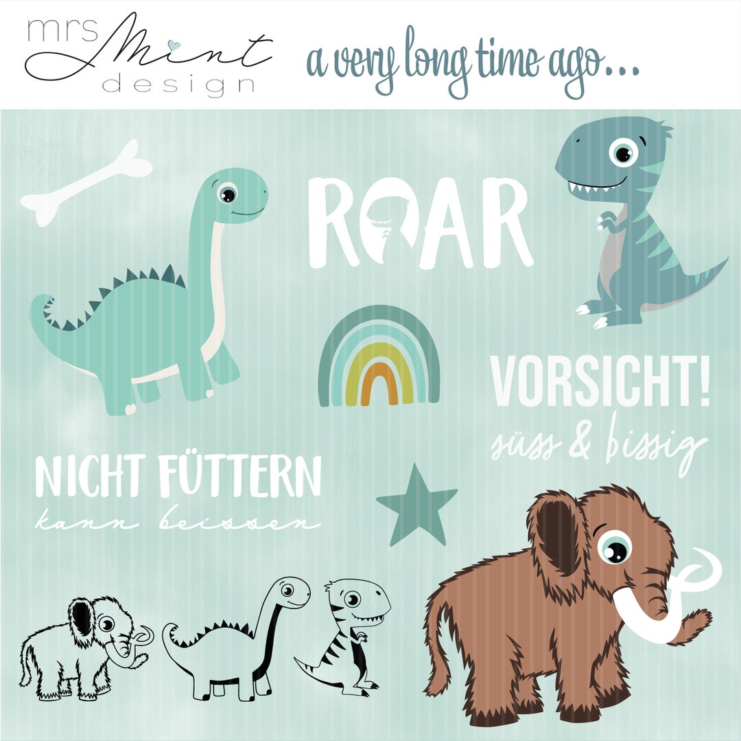 Plotter File Mrs Mint Design A Very Long Time Ago Mammoth & Dinosaurs Silhouette Cricut Cutting ...