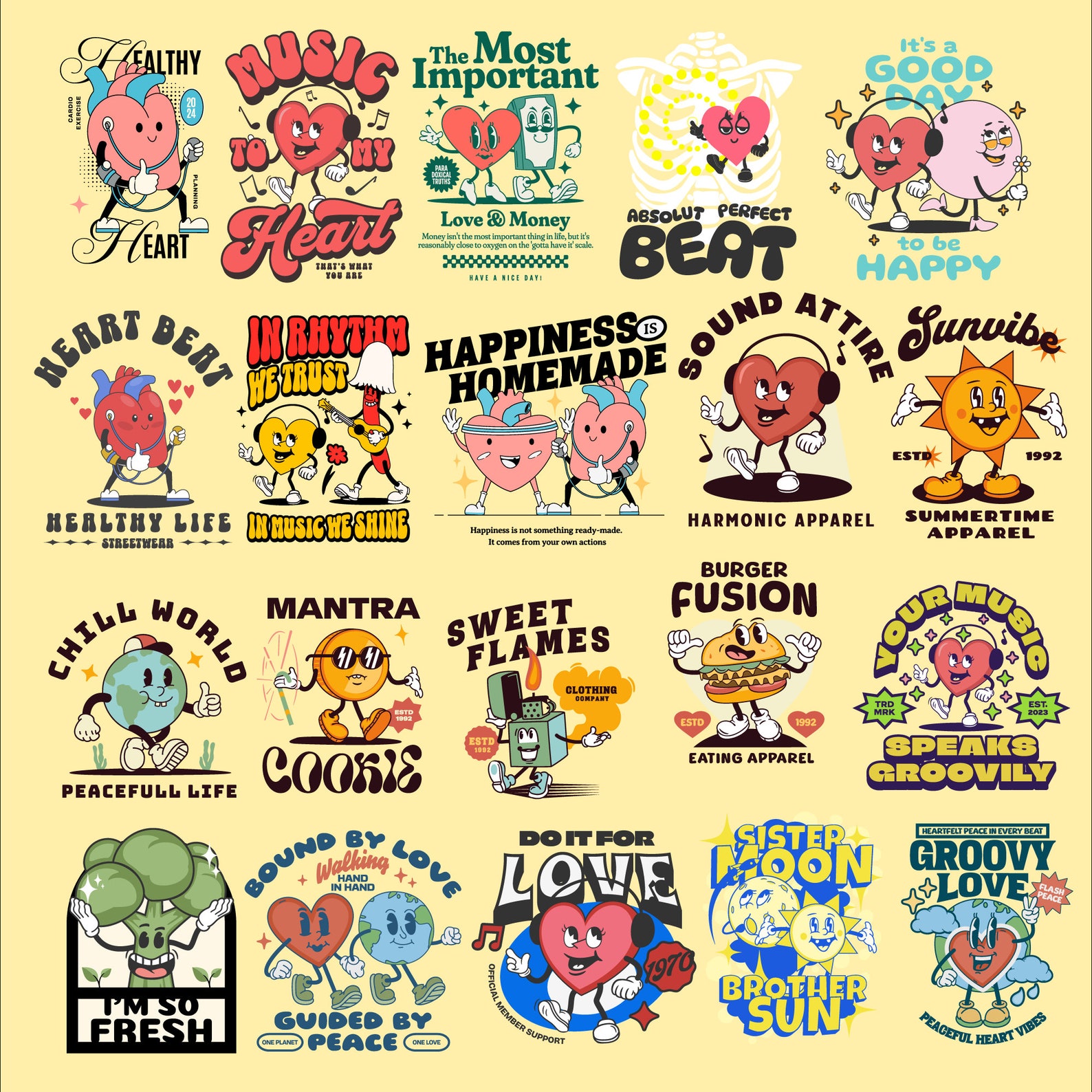 Retro Groovy Characters Bundle SVG PNG, Svg Cut Files for Cricut ...