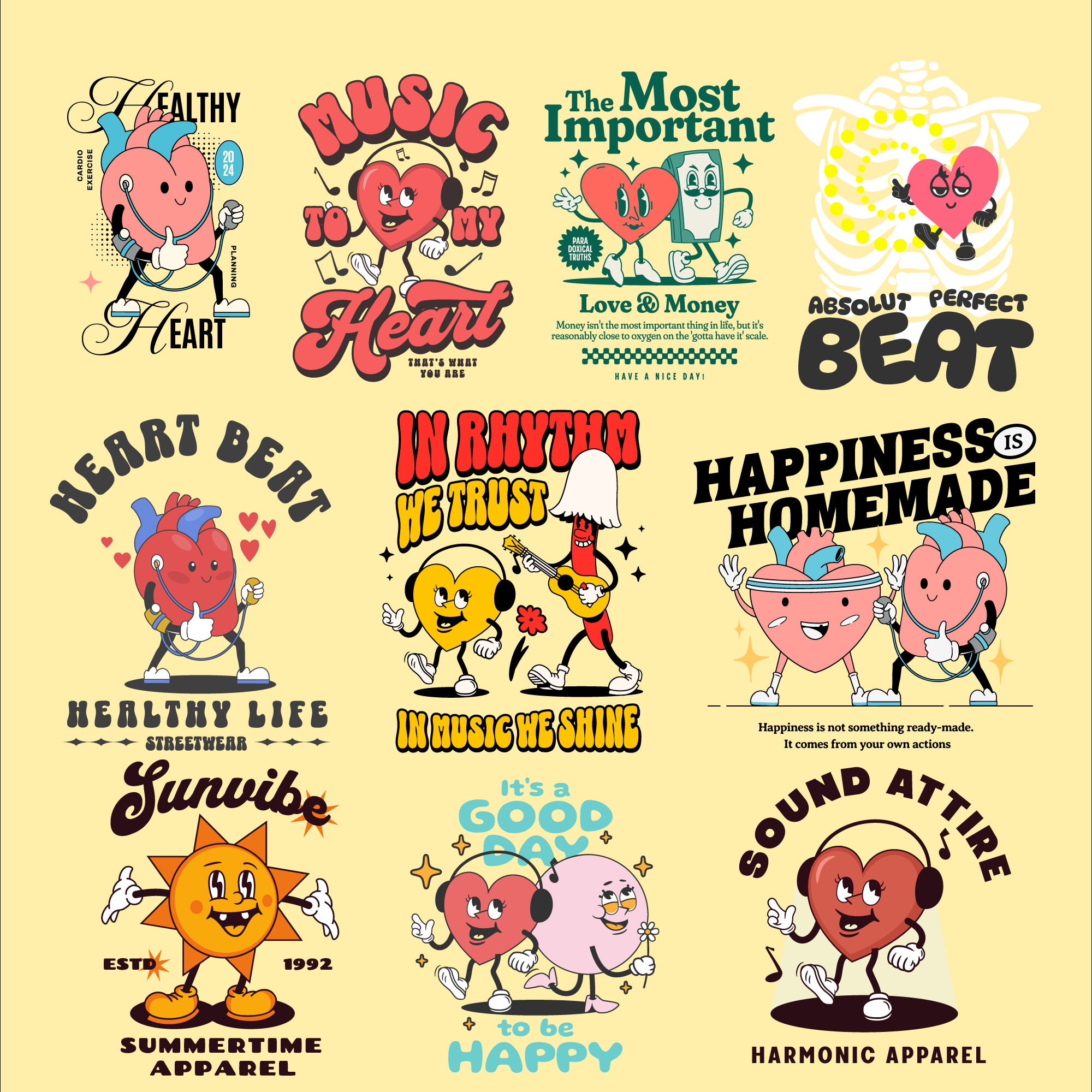Retro Groovy Characters Bundle SVG PNG, Svg Cut Files for Cricut ...