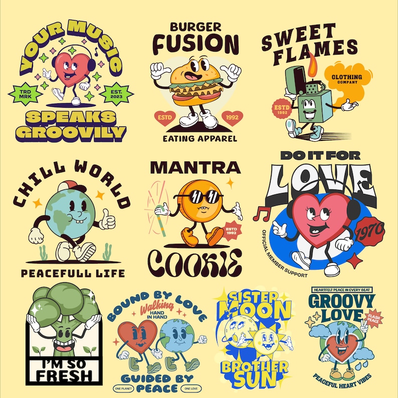 Retro Groovy Characters Bundle SVG PNG, Svg Cut Files for Cricut ...