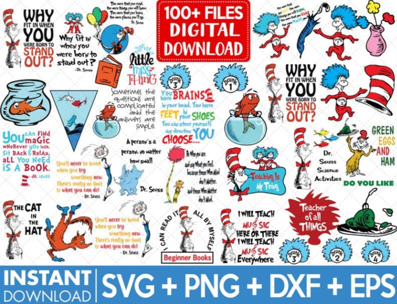 Dr. Seuss Png Bundle , Dr. Seuss Day SVG PNG, Read Across America ...