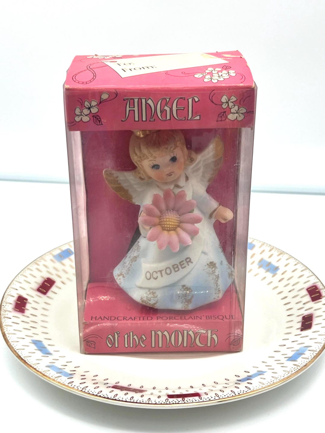 Vintage Enesco Figurine October Angel E-3552 Midcentury Birthday ...