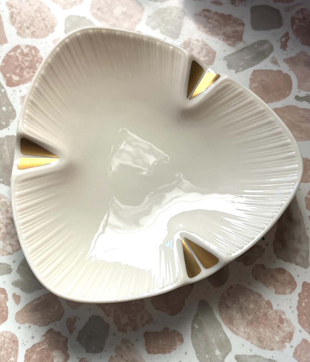 Vintage Lenox Triangle Ashtray MCM Ivory Porcelain Gold Painted ...