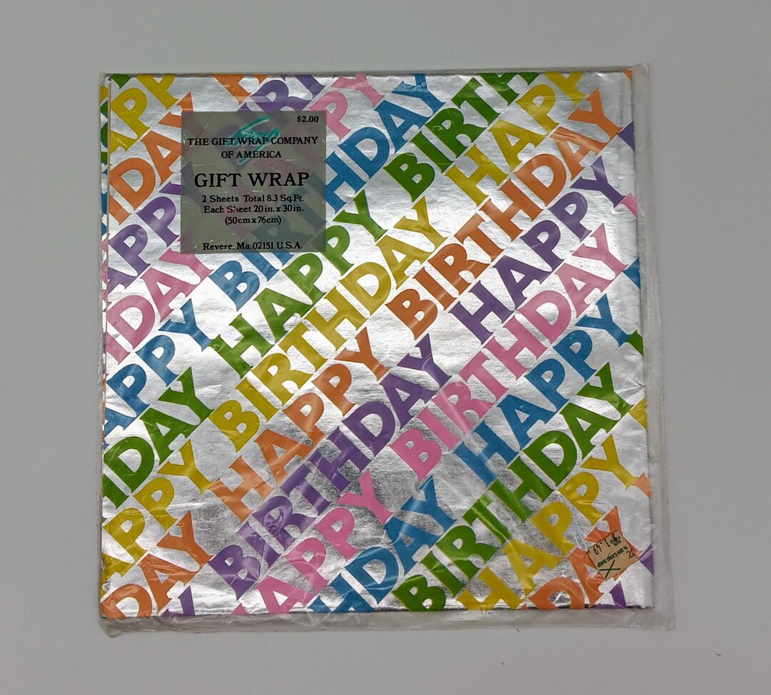 Vintage Happy Birthday Gift Wrap Metallic Wrapping Paper 1980s - Etsy