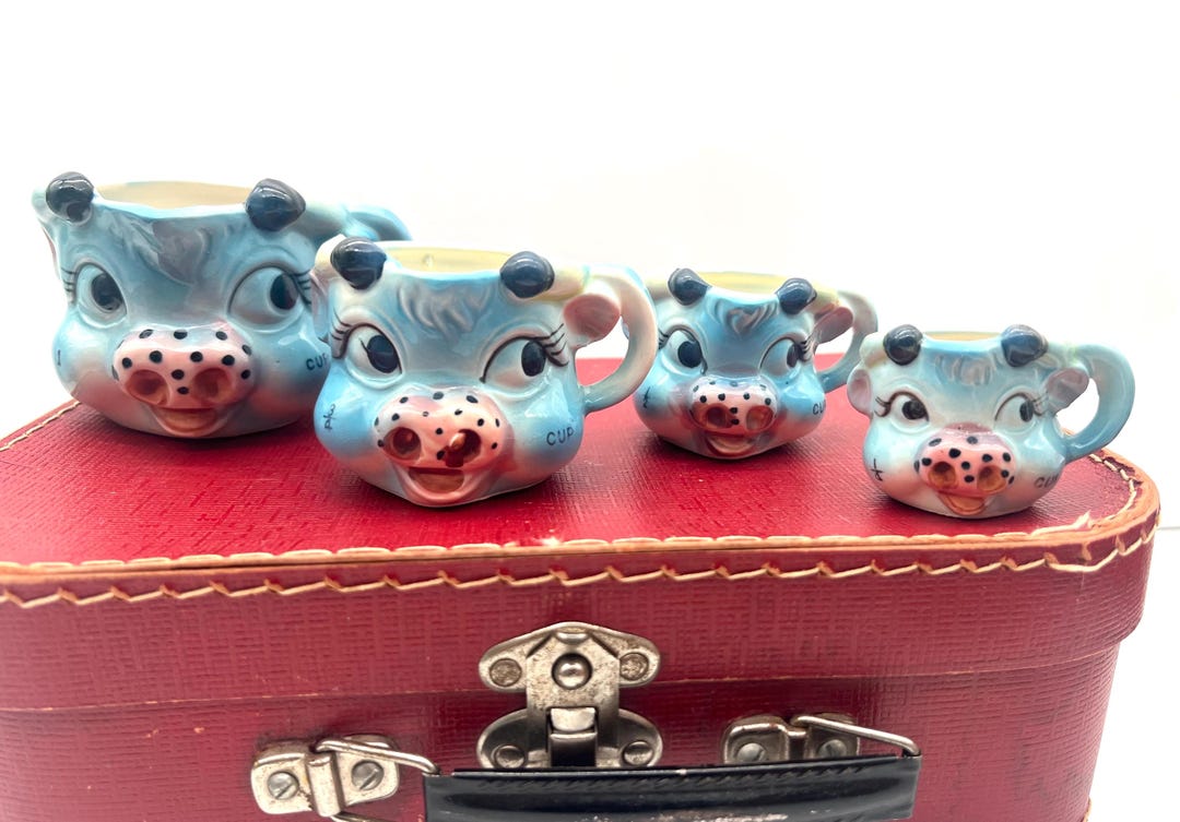 Rare Vintage Measuring Cups Blue Cows Made in Japan Anthropomorphic ...