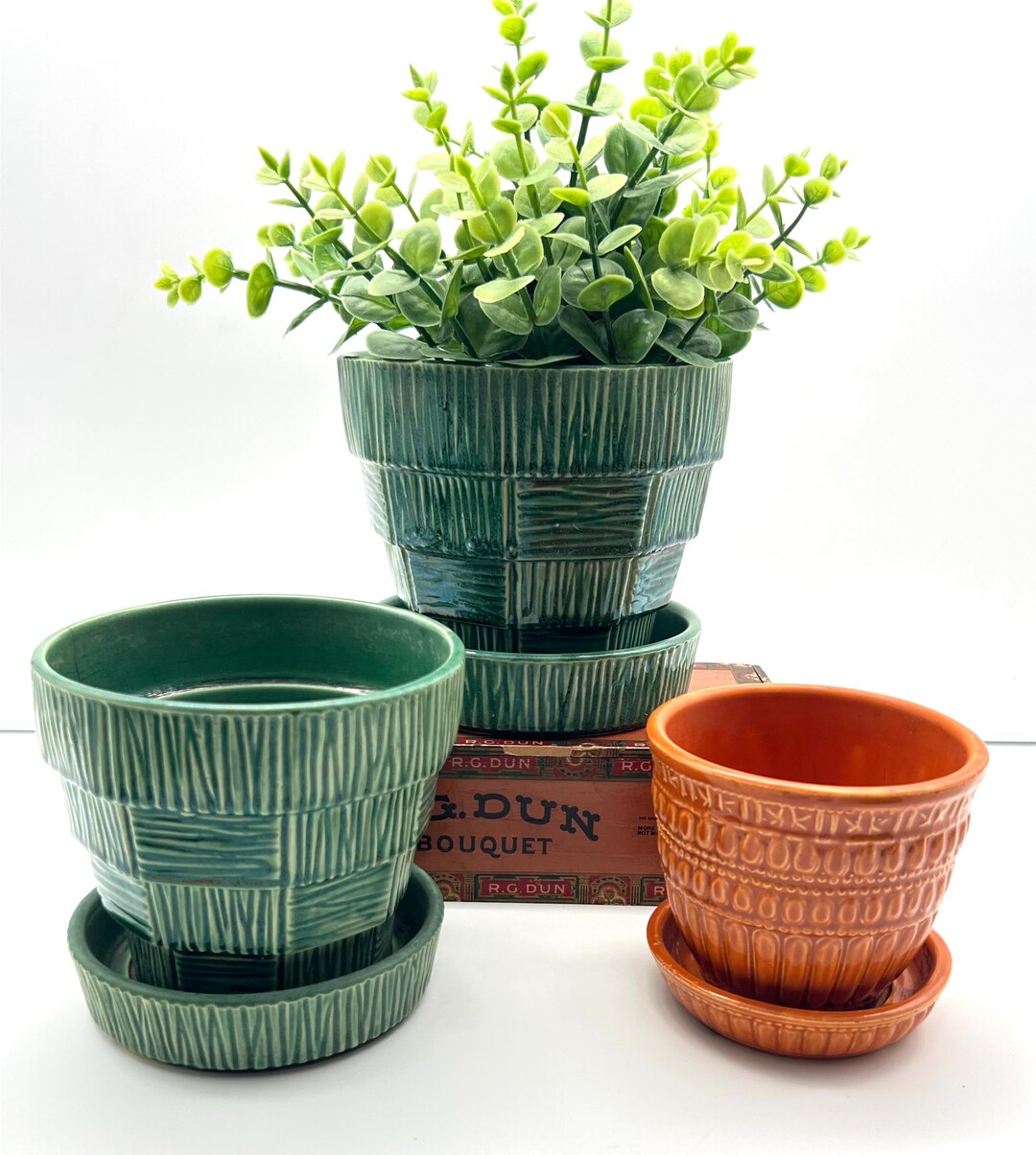 MCM Mccoy Planter Green Basket Weave and Burnt Orange Beaded Pot - Etsy