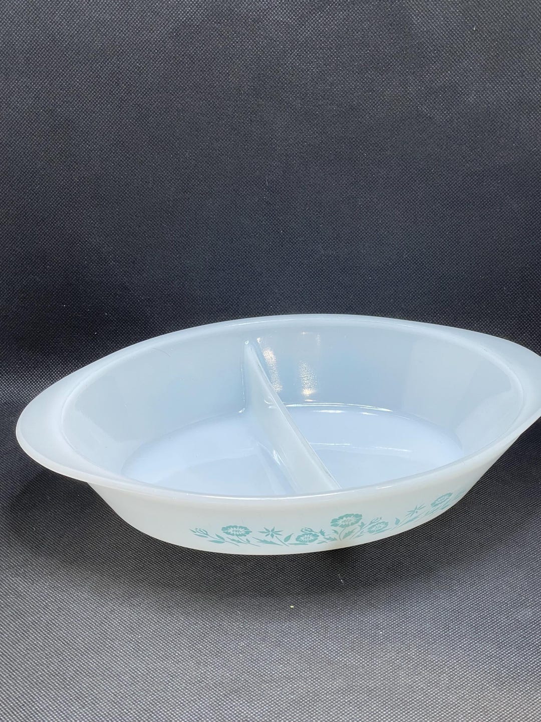 1960's Retro Milky White and Blue Floral Divided Baking Dish by ...