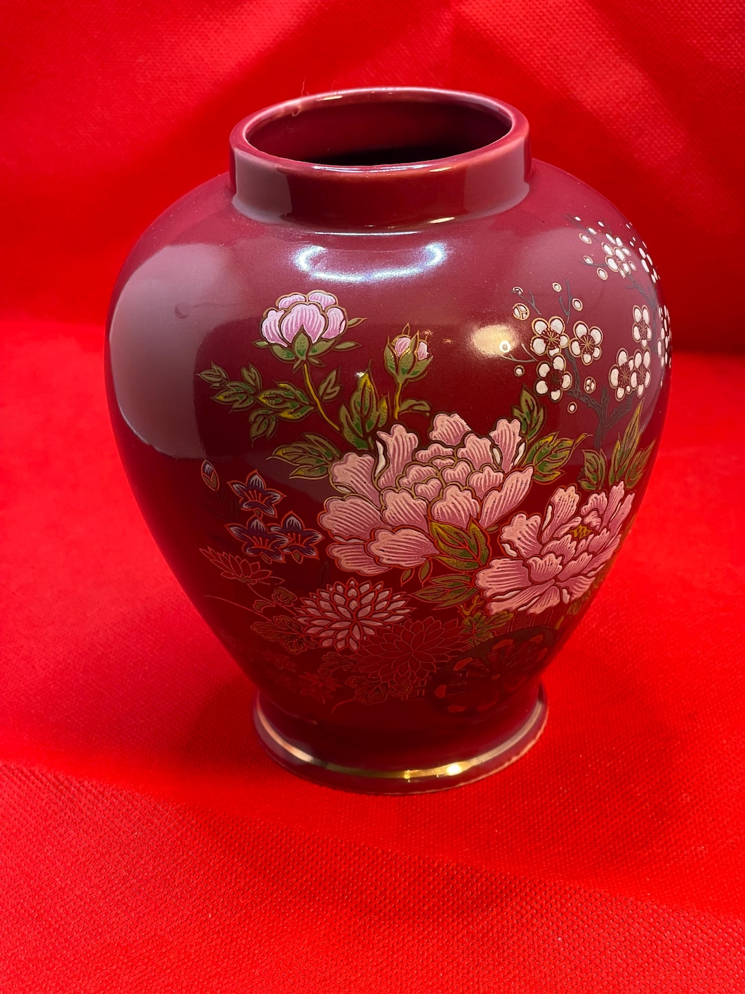 Antique Maroon Japanese Imperial Kutani Vase - Etsy